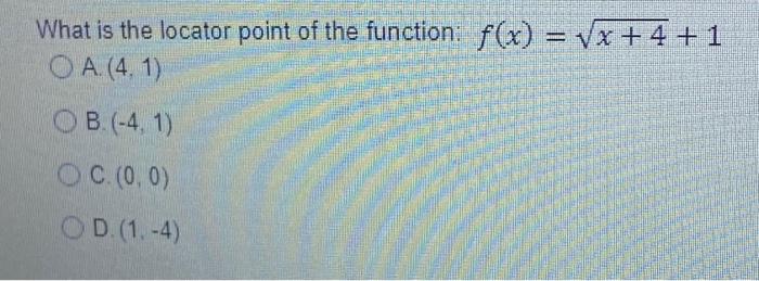 Solved What is the locator point of the function: f(x)=x+4+1 | Chegg.com