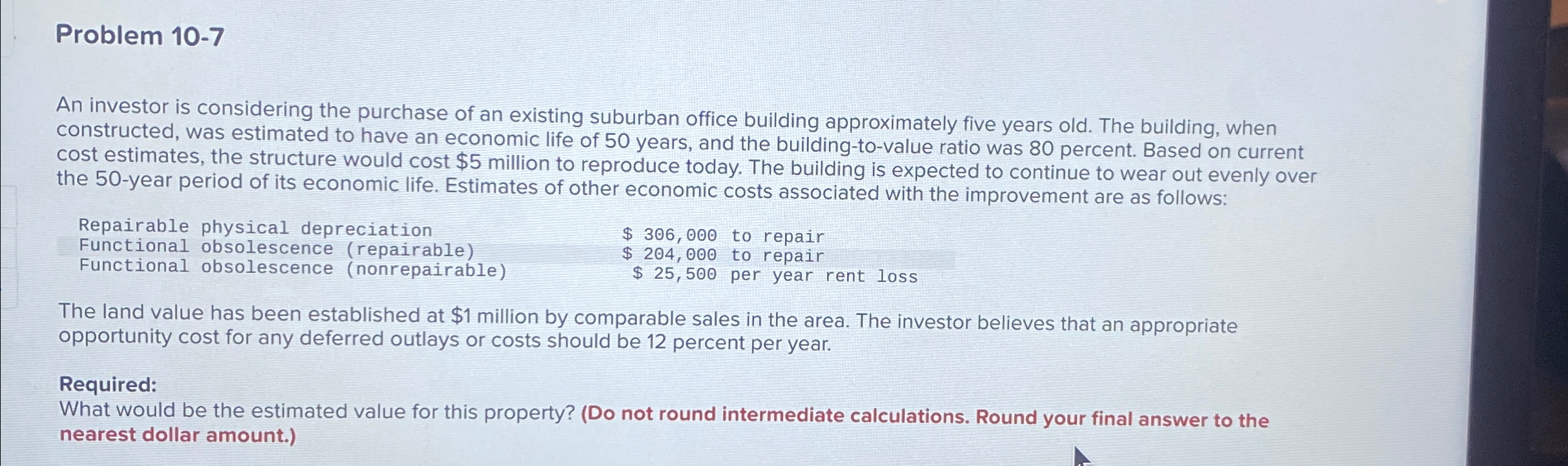 Solved Problem 10-7An investor is considering the purchase | Chegg.com