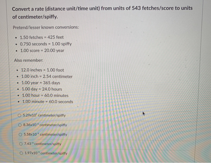 Solved Convert a rate (distance unit/time unit) from units | Chegg.com