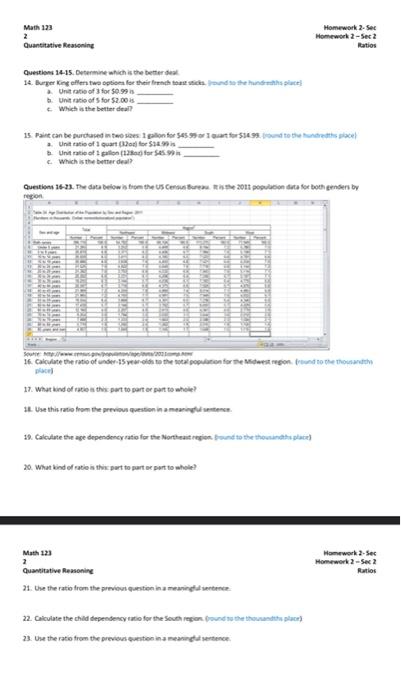 Solved Math 123 Homework 2. 2 Homework 2−5 Quantitative | Chegg.com