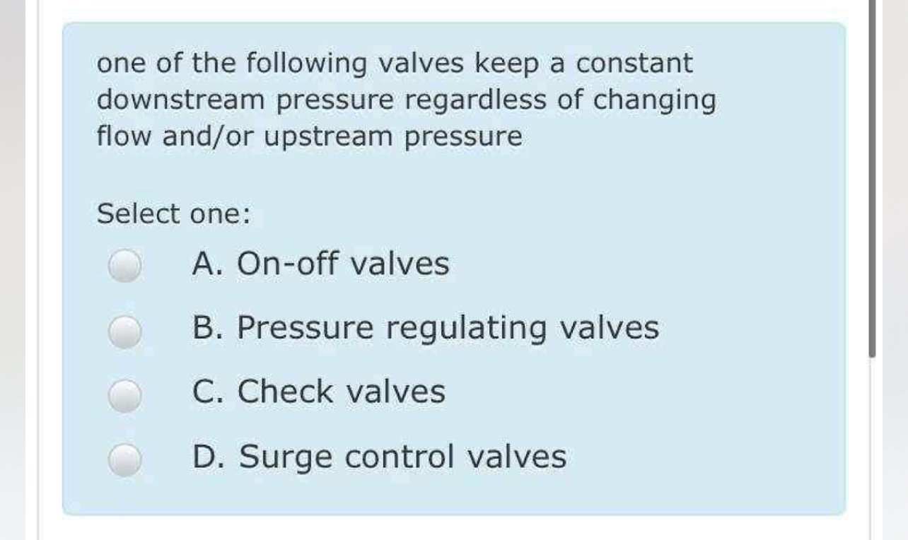 Solved one of the following valves keep a constant | Chegg.com