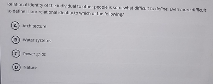 Solved Relational identity of the individual to other people | Chegg.com