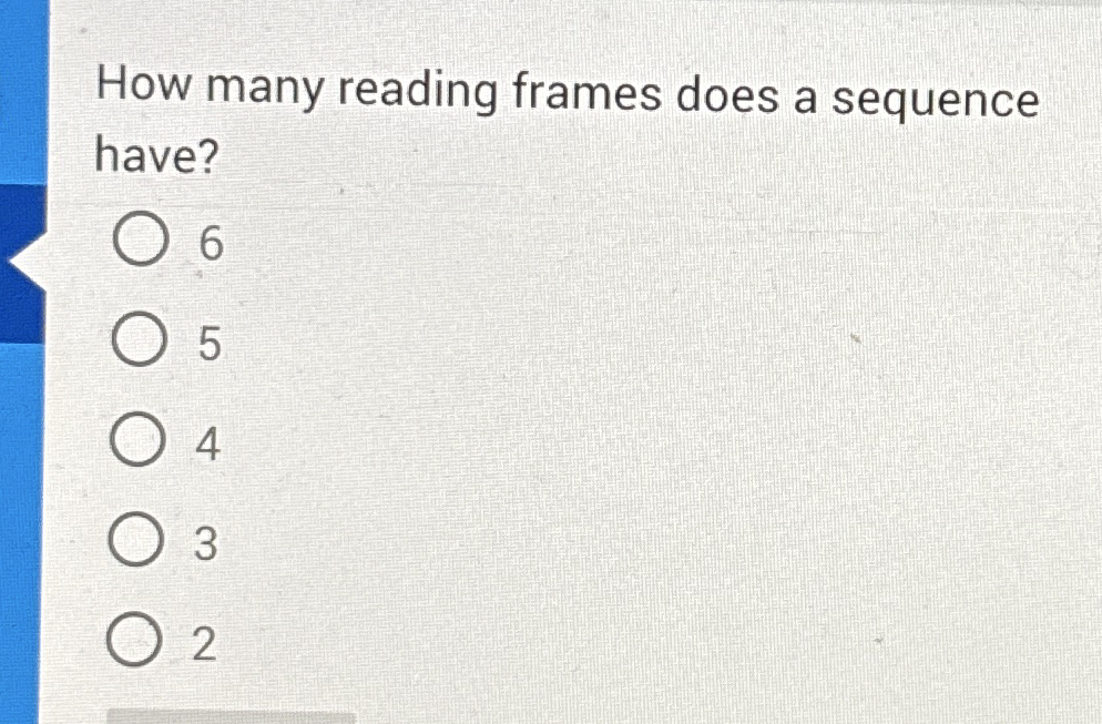 Solved How many reading frames does a sequencehave?65432 | Chegg.com