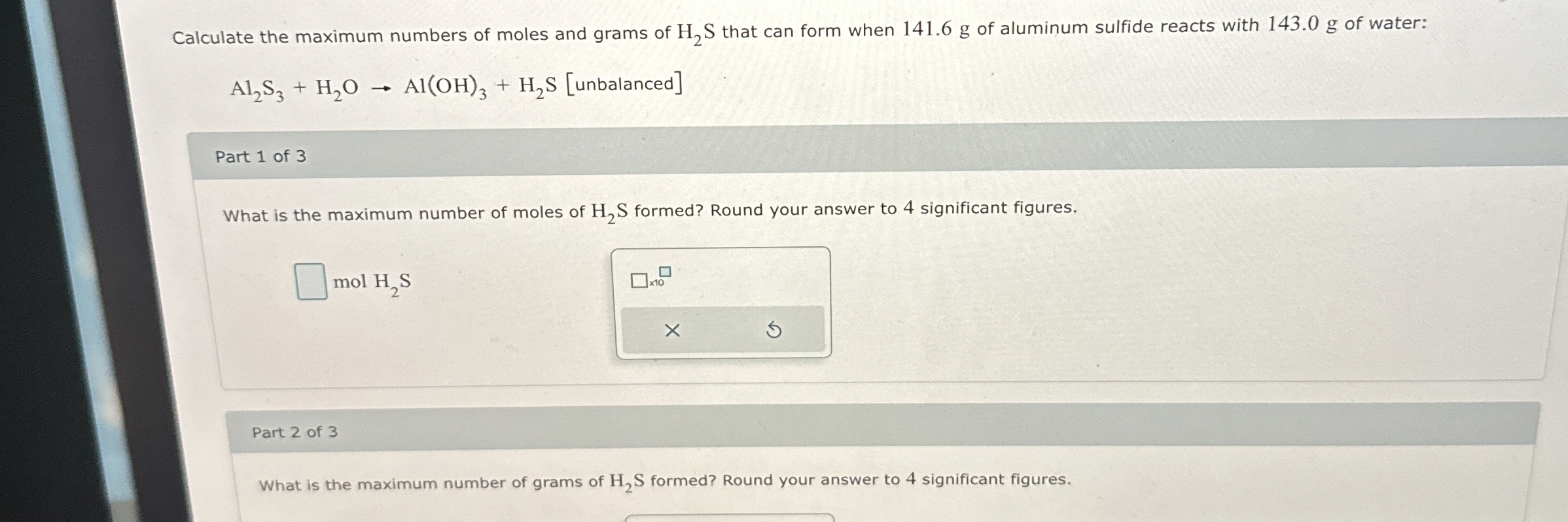 Solved Calculate the maximum numbers of moles and grams of | Chegg.com