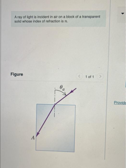 Solved A ray of light is incident in air on a block of a | Chegg.com