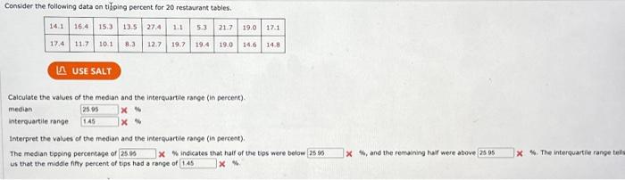Solved Consider the following data on tipping percent for 20 | Chegg.com