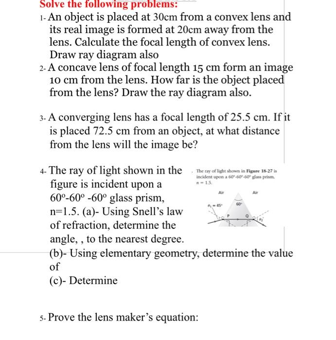 Solved Solve the following problems: 1- An object is placed | Chegg.com