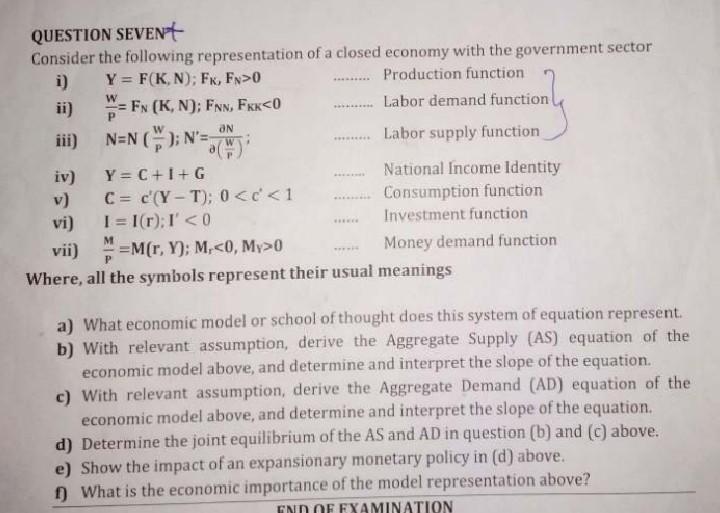 Solved QUESTION SEVEN \\( \\nmid \\) Consider the following | Chegg.com