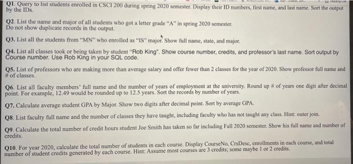 Solved Q1. Query to list students enrolled in CSCI 200 | Chegg.com