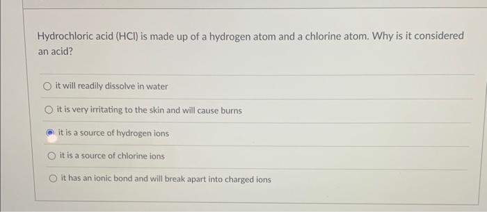 Solved Hydrochloric acid (HCl) is made up of a hydrogen atom | Chegg.com
