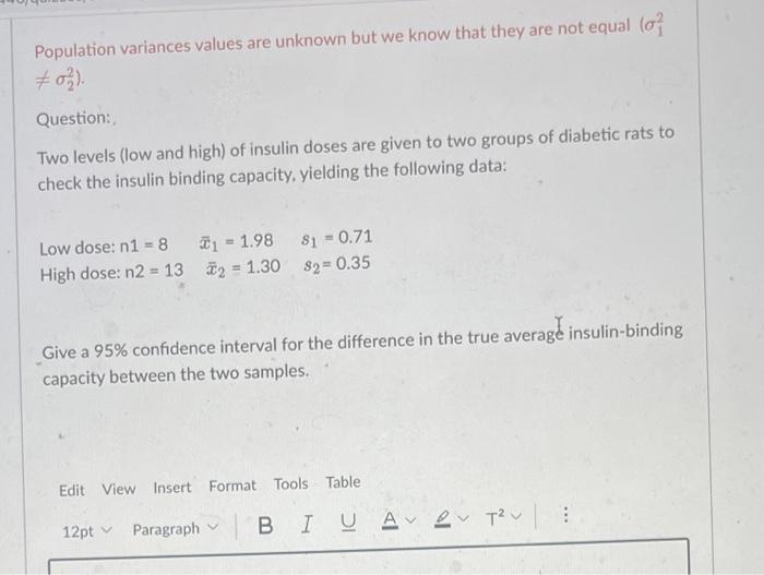 Solved Population variances values are unknown but we know | Chegg.com