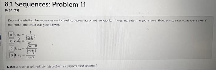 8.1 Sequences: Problem 11 (6 points) Determine | Chegg.com