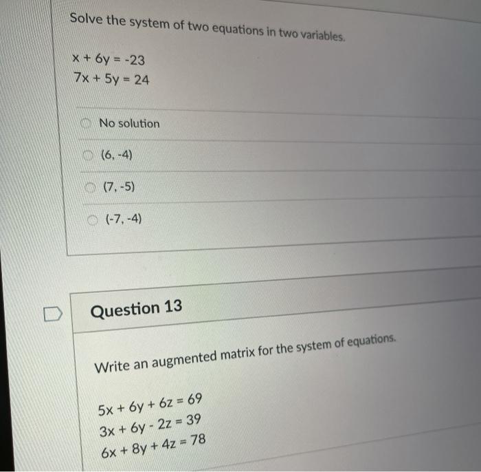Solved Solve the system of two equations in two variables. X | Chegg.com