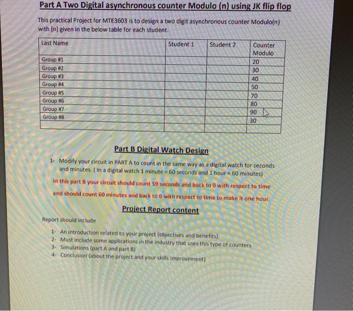 Solved Part A Two Digital asynchronous counter Modulo (n) | Chegg.com