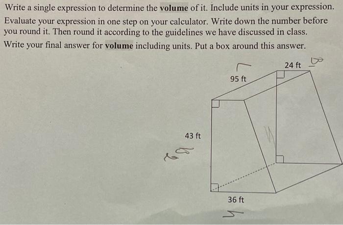 Solved Write a single expression to determine the volume of | Chegg.com