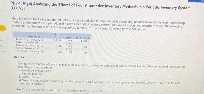 Solved PB7-1 (Algo) Analyzing the Effects of Four | Chegg.com