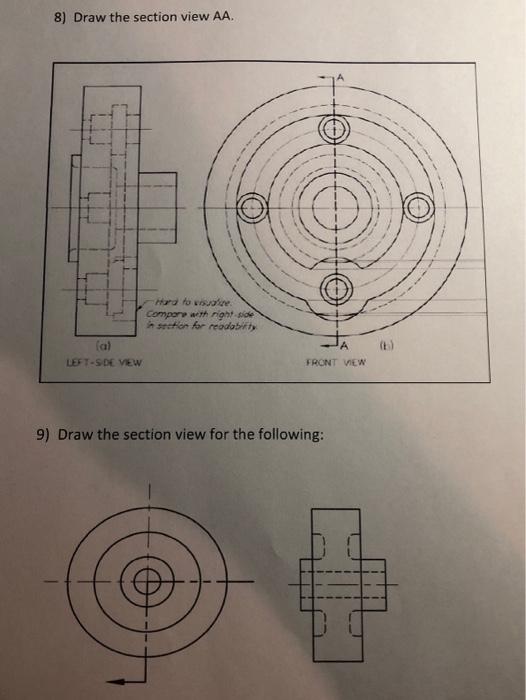 Solved 8) Draw the section view AA. Hra o Jone Compor right | Chegg.com