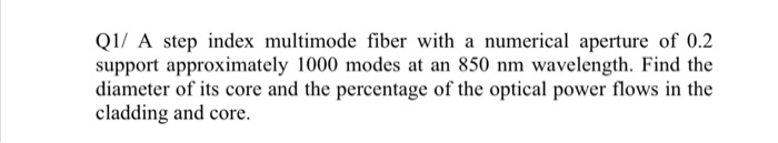 Solved Q1/ A step index multimode fiber with a numerical | Chegg.com