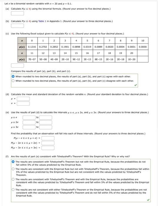 Let x be a binomial random variable with n=20 and | Chegg.com