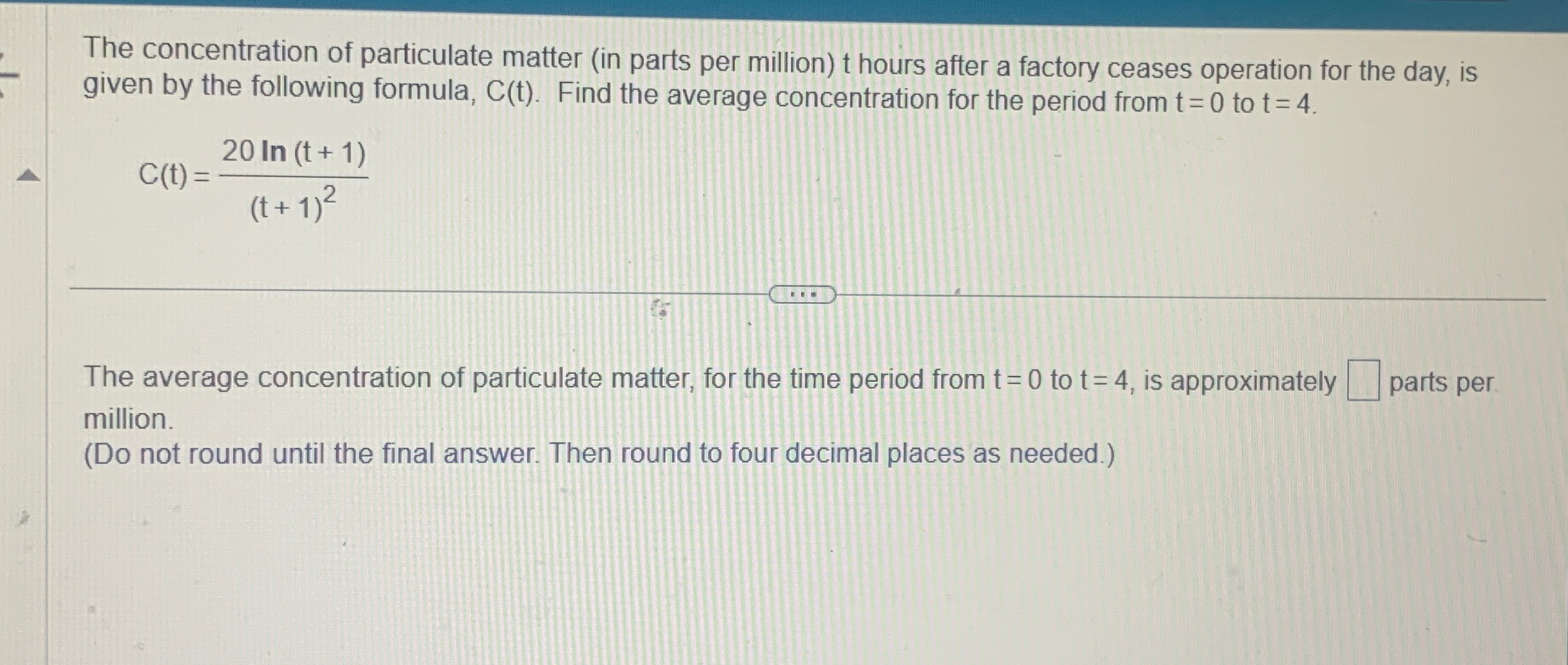 Solved The concentration of particulate matter (in parts per | Chegg.com