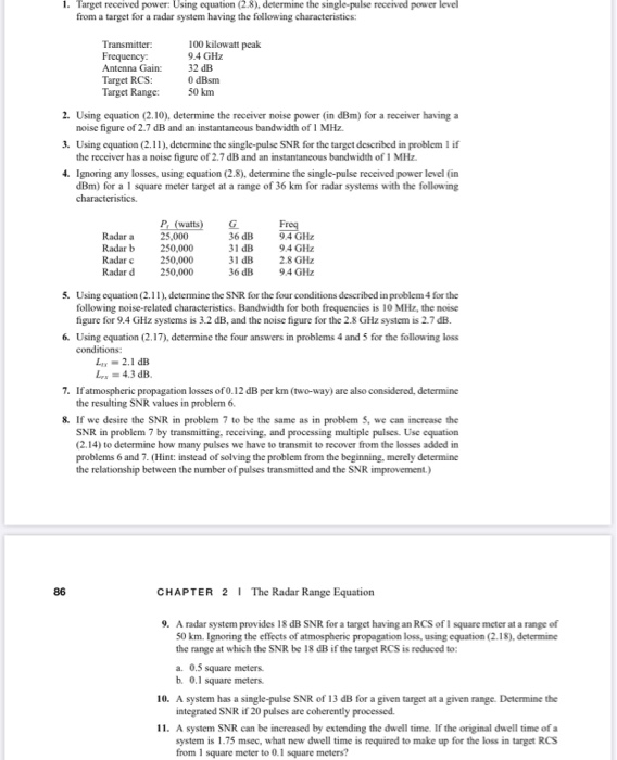 1. Target received power: Using equation (2.8), | Chegg.com