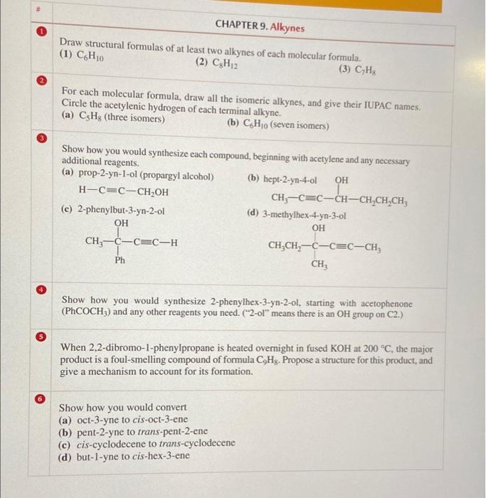 Solved CHAPTER 9. Alkynes Draw structural formulas of at | Chegg.com