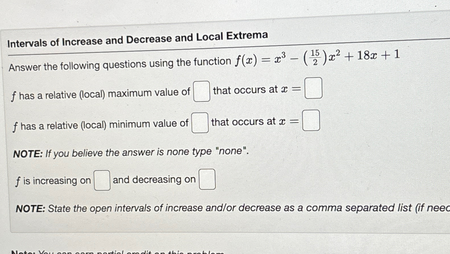 Solved Intervals of Increase and Decrease and Local | Chegg.com