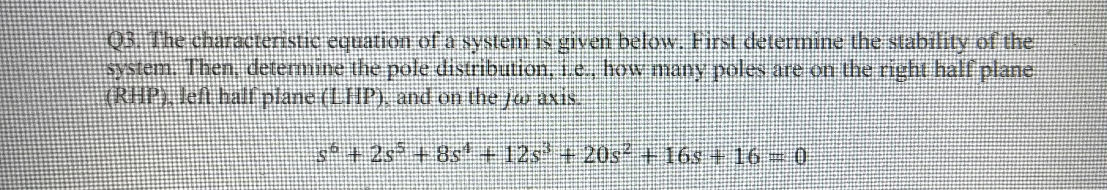Solved Q3. ﻿The characteristic equation of a system is given | Chegg.com