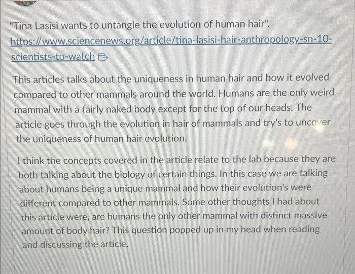 "Tina Lasisi wants to untangle the evolution of human | Chegg.com