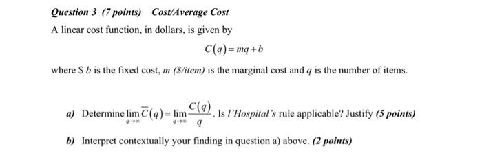 Solved Question 3 7 Points Cost Average Cost A Linear Cost