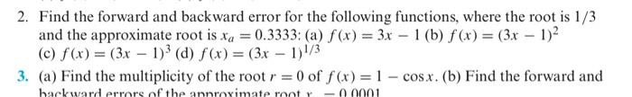 Solved 2. Find the forward and backward error for the | Chegg.com