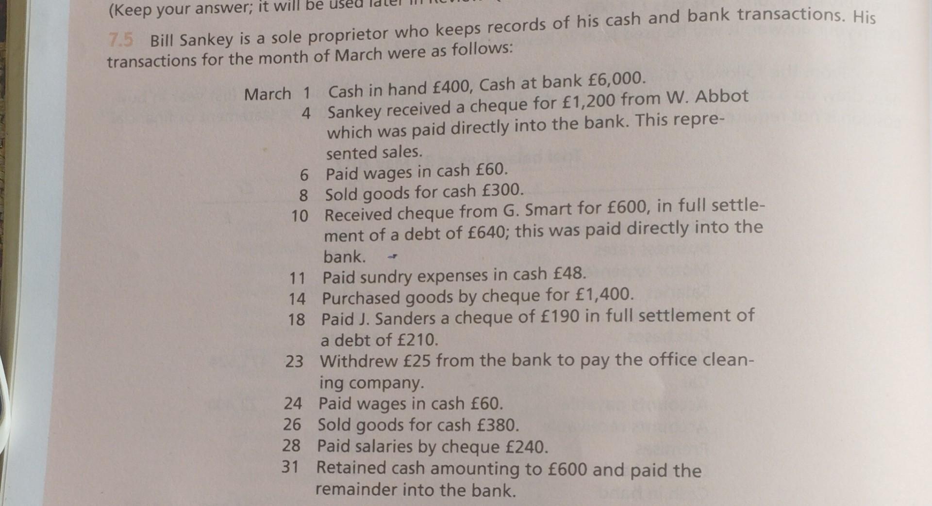 Solved Bill Sankey is a sole proprietor who keeps records of | Chegg.com