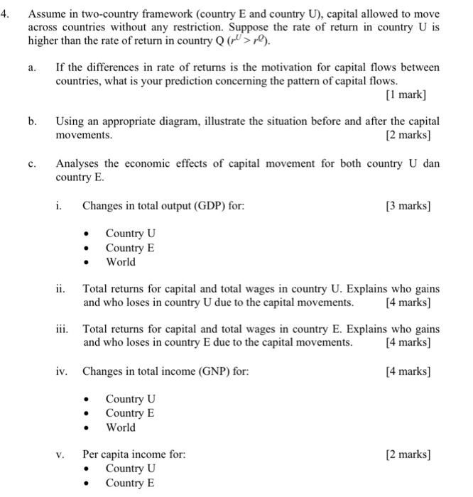 Solved 4. Assume in two-country framework (country E and | Chegg.com