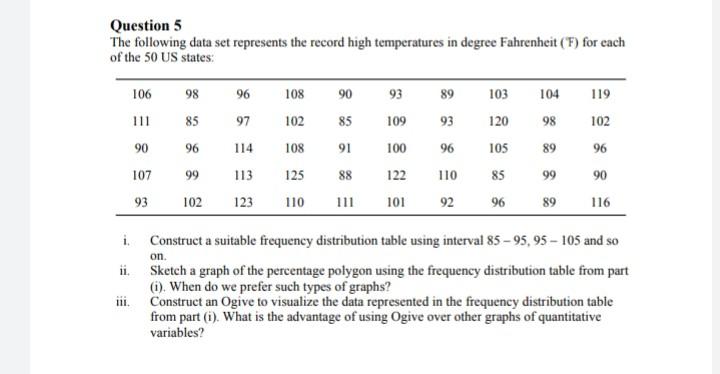 Solved Question 5 The following data set represents the | Chegg.com