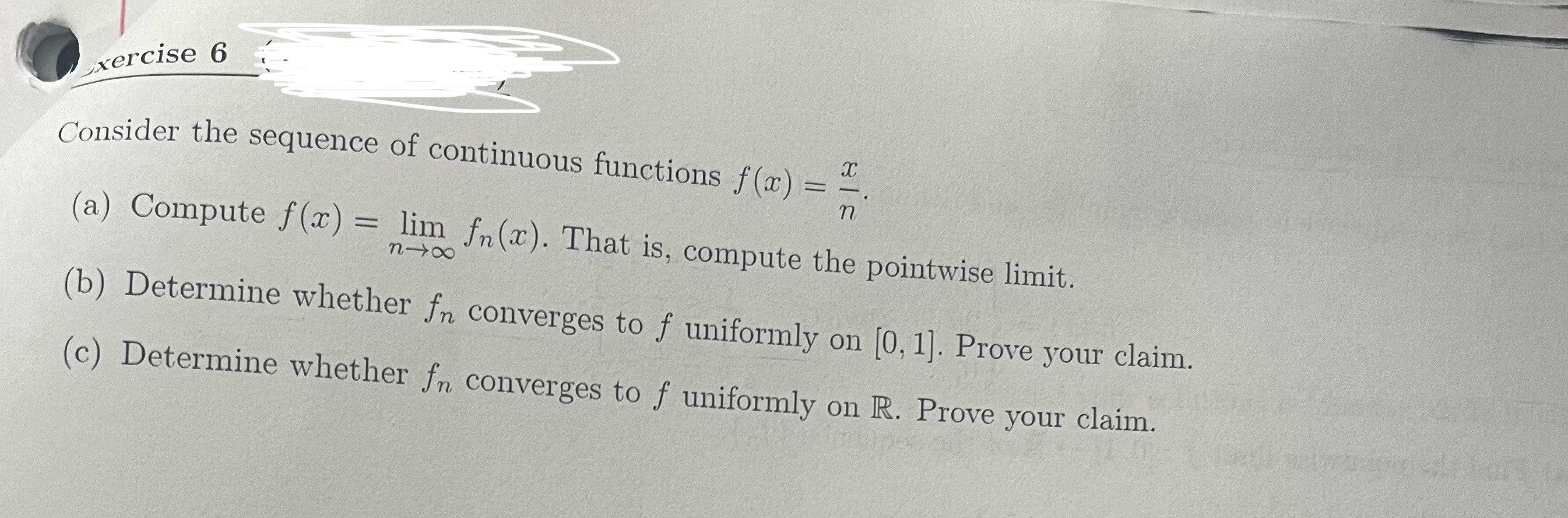Solved xercise 6Consider the sequence of continuous | Chegg.com