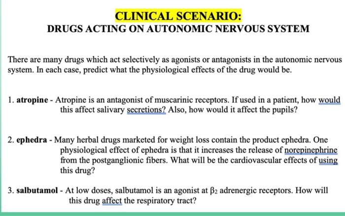 Solved CLINICAL SCENARIO: DRUGS ACTING ON AUTONOMIC NERVOUS | Chegg.com