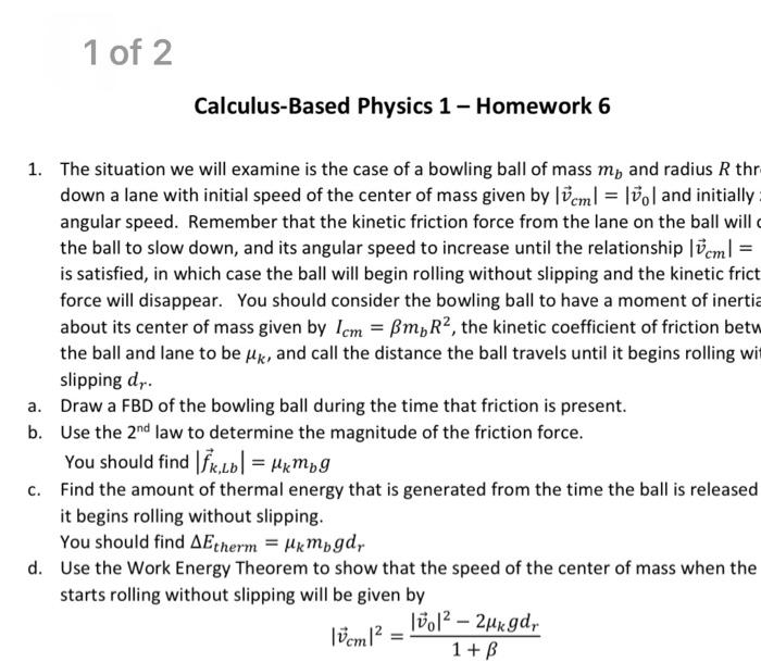 Solved 1 of 2 Calculus-Based Physics 1 - Homework 6 1. The | Chegg.com