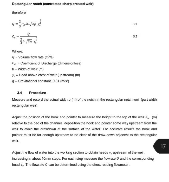 Solved Experiment 3 Characteristics Of Flow Over