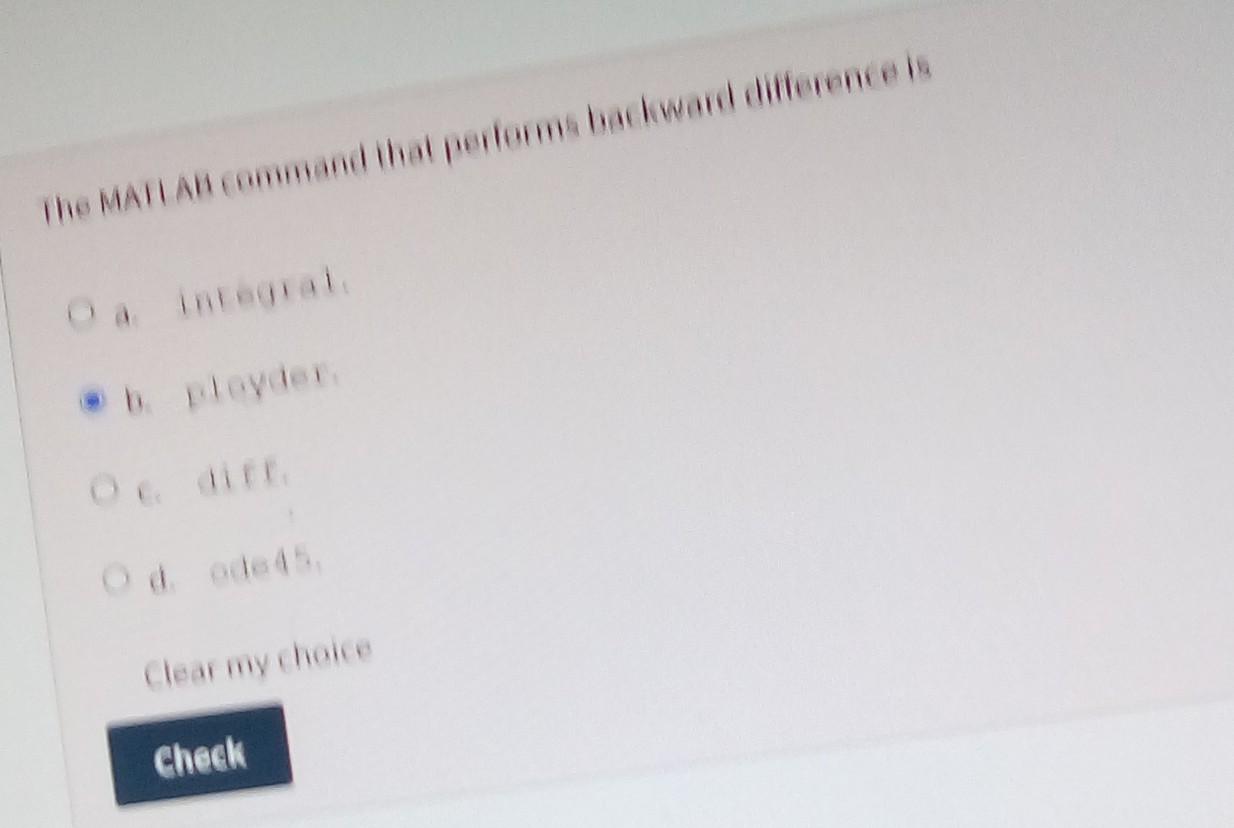 Solved The Matlab Command That Performs Backward Difference