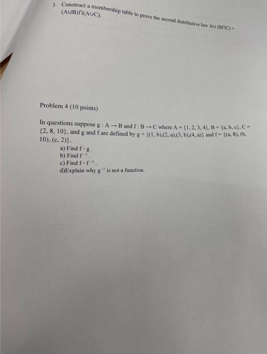 Solved 3. Construct a membership table to prove the second | Chegg.com