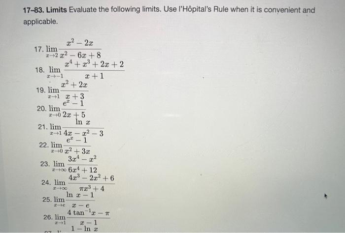 Solved 17-83. Limits Evaluate the following limits. Use | Chegg.com
