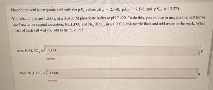 Solved Phosphoric acid is a triprotic acid with the pK, | Chegg.com