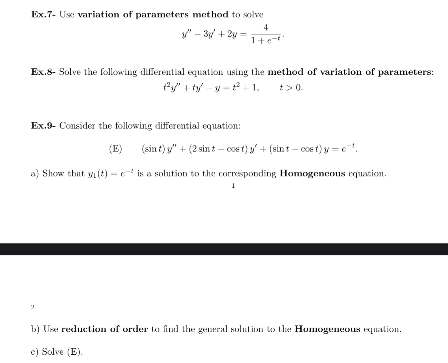 Solved Ex.7- ﻿Use variation of parameters method to | Chegg.com