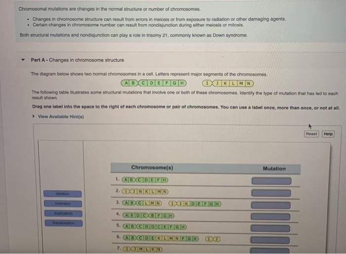 Solved Chromosomal mutations are changes in the normal | Chegg.com
