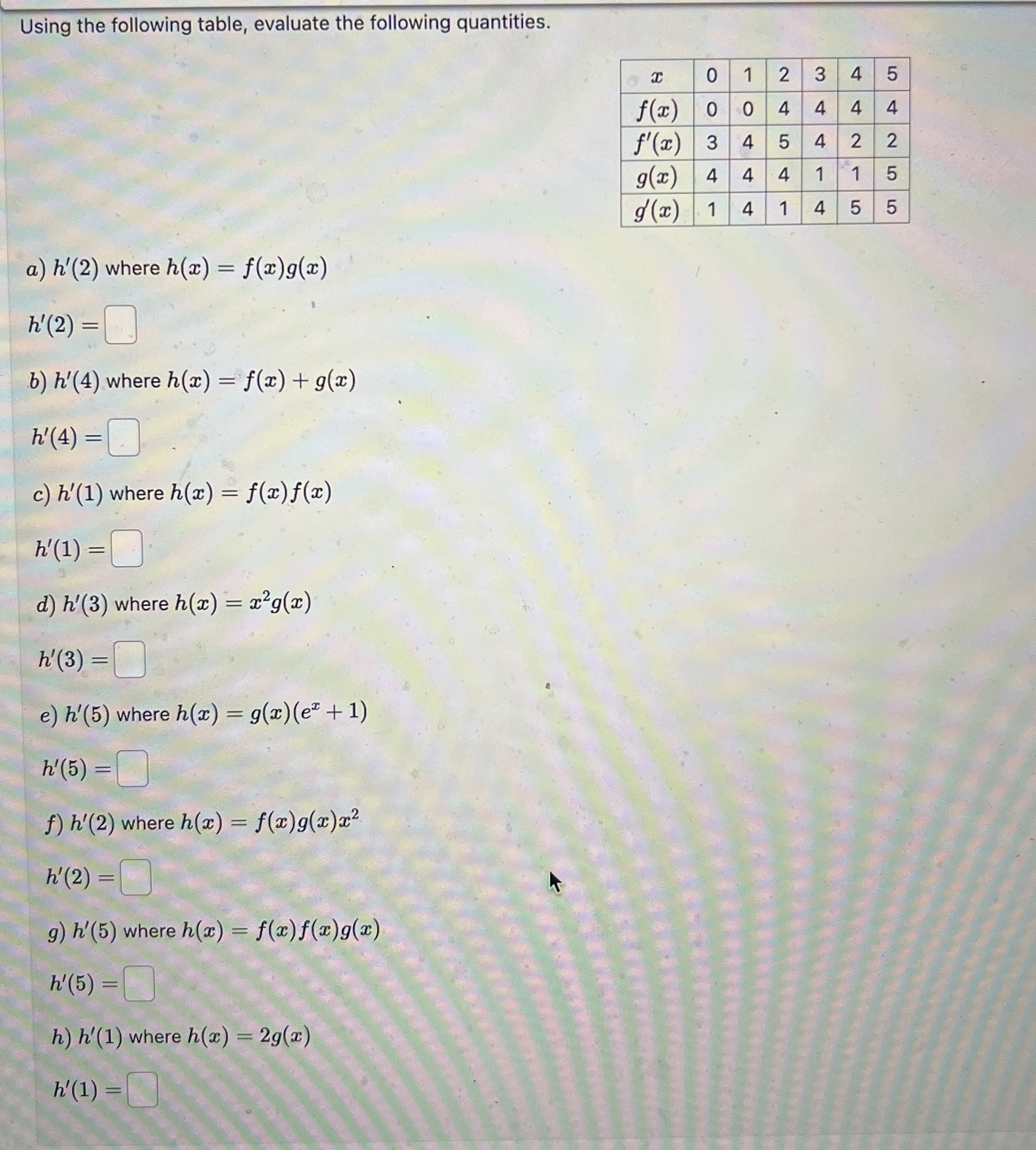 Solved Using the following table, evaluate the following | Chegg.com