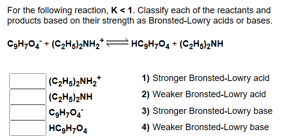 Solved For the following reaction, K