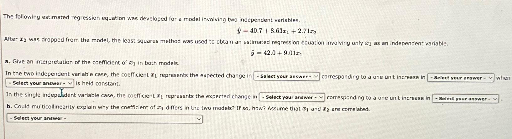 Solved The following estimated regression equation was | Chegg.com