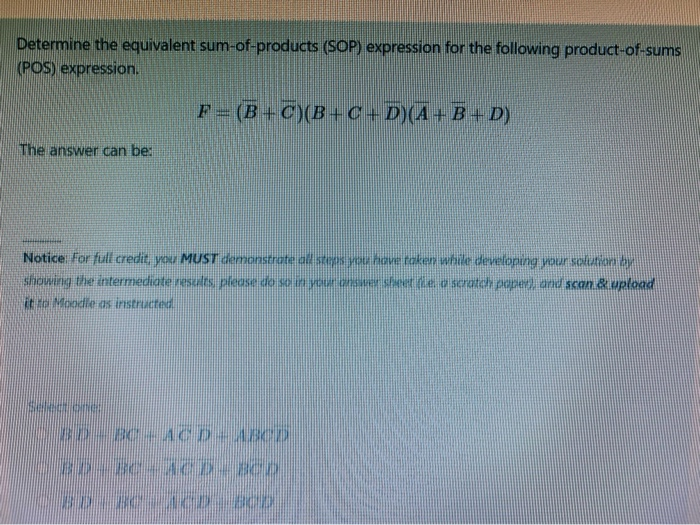 Solved Determine the equivalent sum-of-products (SOP) | Chegg.com