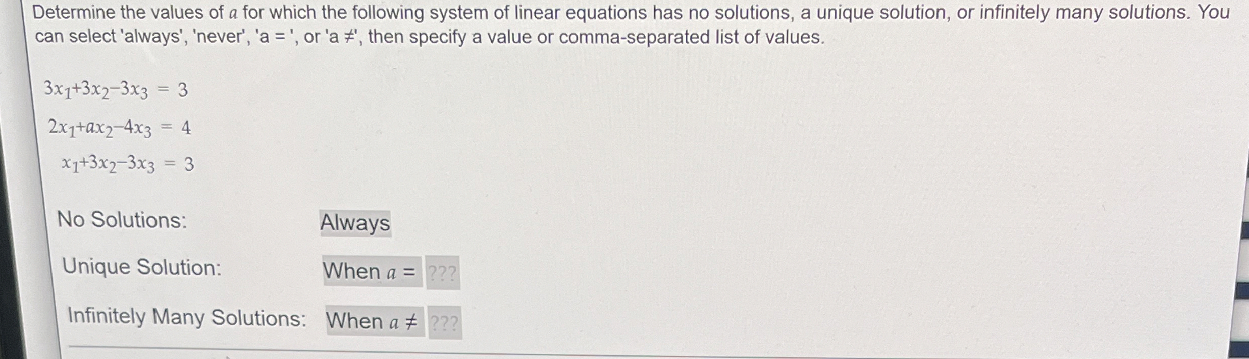 Solved Determine the values of a for which the following | Chegg.com