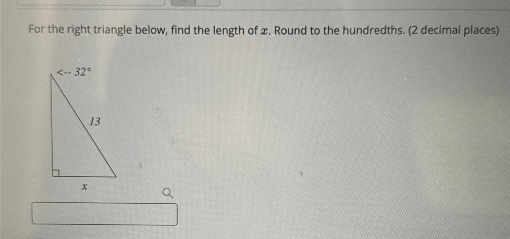 Solved For the right triangle below, find the length of x. | Chegg.com